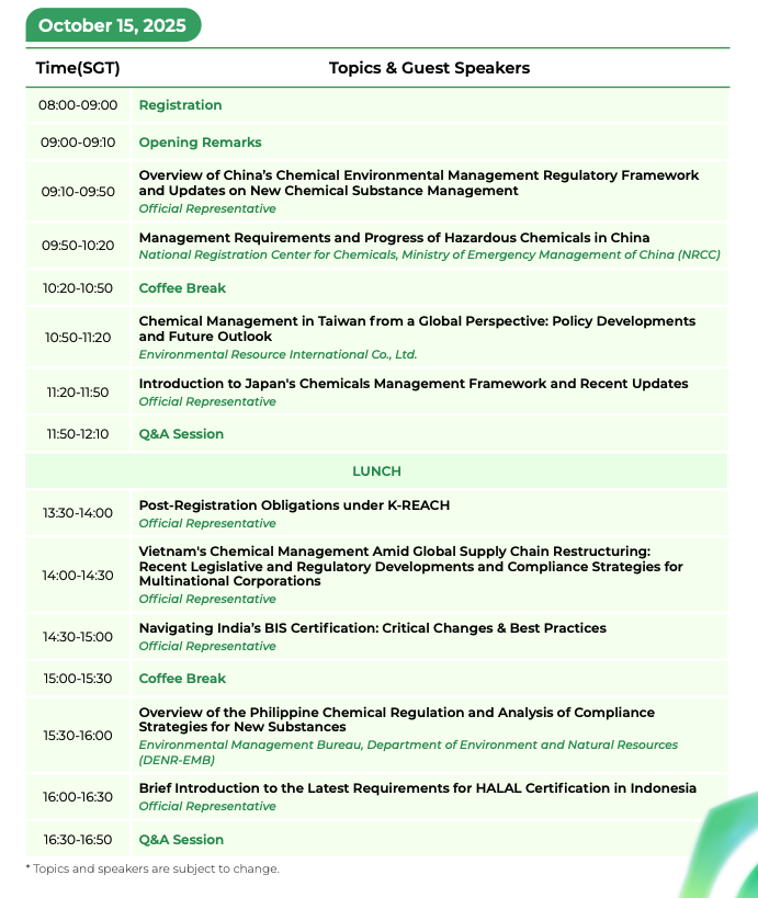 CRAC Singapore 2025: ASIA PACIFIC CHEMICAL COMPLIANCE & SUSTAINABLE DEVELOPMENT | ChemLinked